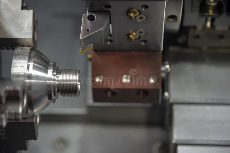 The CNC Lathe or Turning Machine Cutting the Thread Stock Image - Image ...