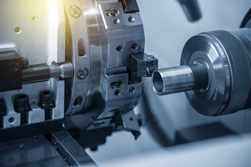 The CNC Lathe or Turning Machine Cutting the Thread . Stock Image ...