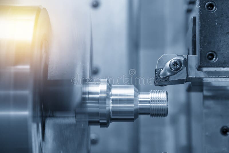 The CNC Lathe or Turning Machine Cutting the Thread . Stock Image ...