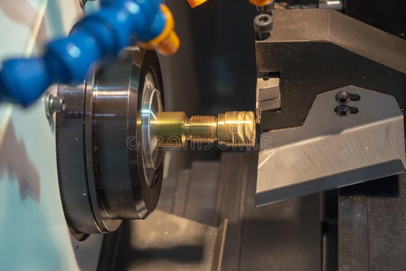 The CNC Lathe or Turning Machine Cutting the Thread Stock Image - Image ...