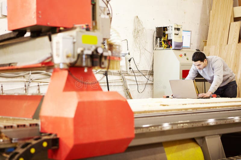 Cnc Machine at Carpentry Workshop. Cutting Wood with Various Router ...
