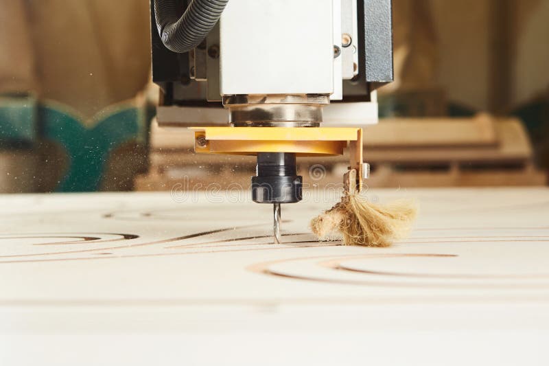 Cnc Machine at Carpentry Workshop. Cutting Wood with Various Router ...
