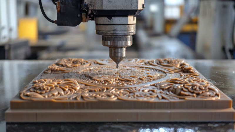 Cnc Machine Carving Intricate Design into Brown Material Stock ...