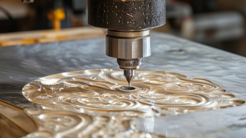 CNC Machine Carving Intricate Design on Metal Plate Stock Illustration ...