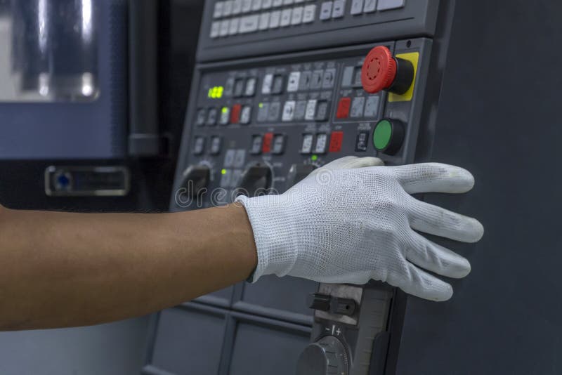 CNC Machine Control Panel with Hand the Press Stock Image - Image of ...