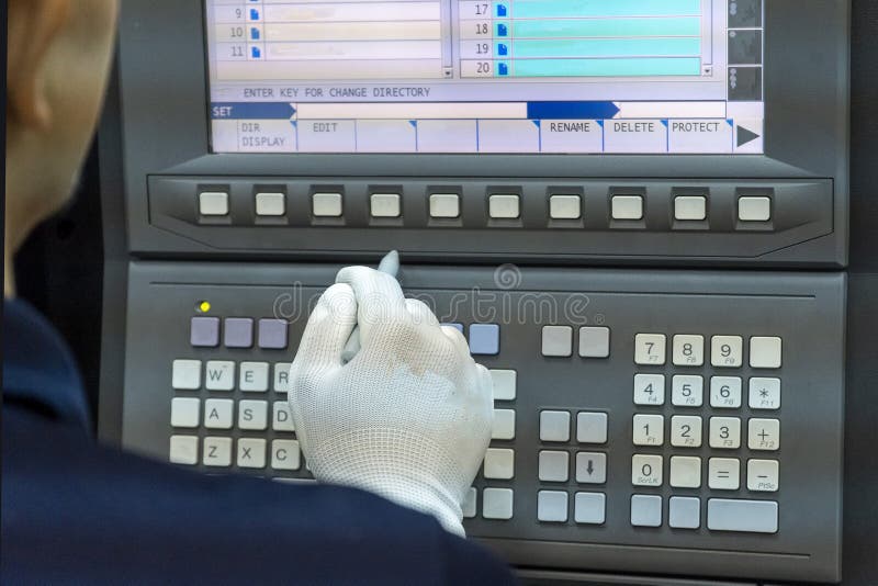 CNC Machine Control Panel with Hand the Press Stock Image - Image of ...
