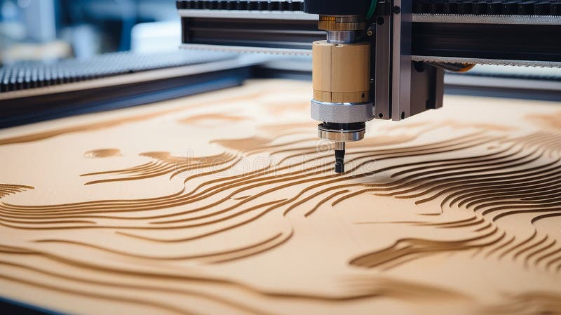 Cnc Machine Crafting Textured Wood Piece, Highlighting Material S ...