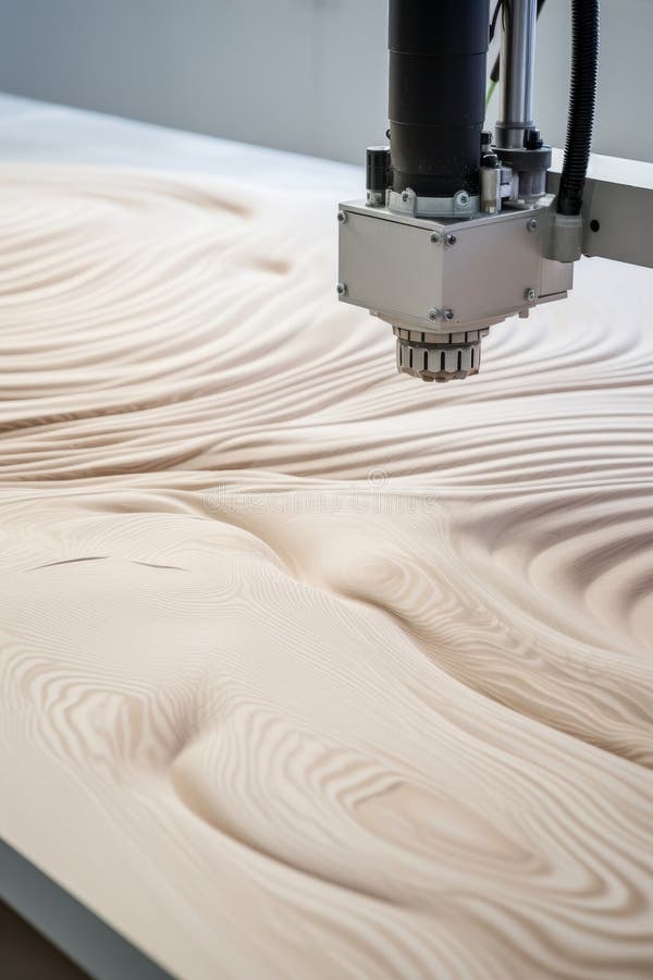 Cnc Machine Crafting Textured Wooden Piece, Emphasizing Material S ...