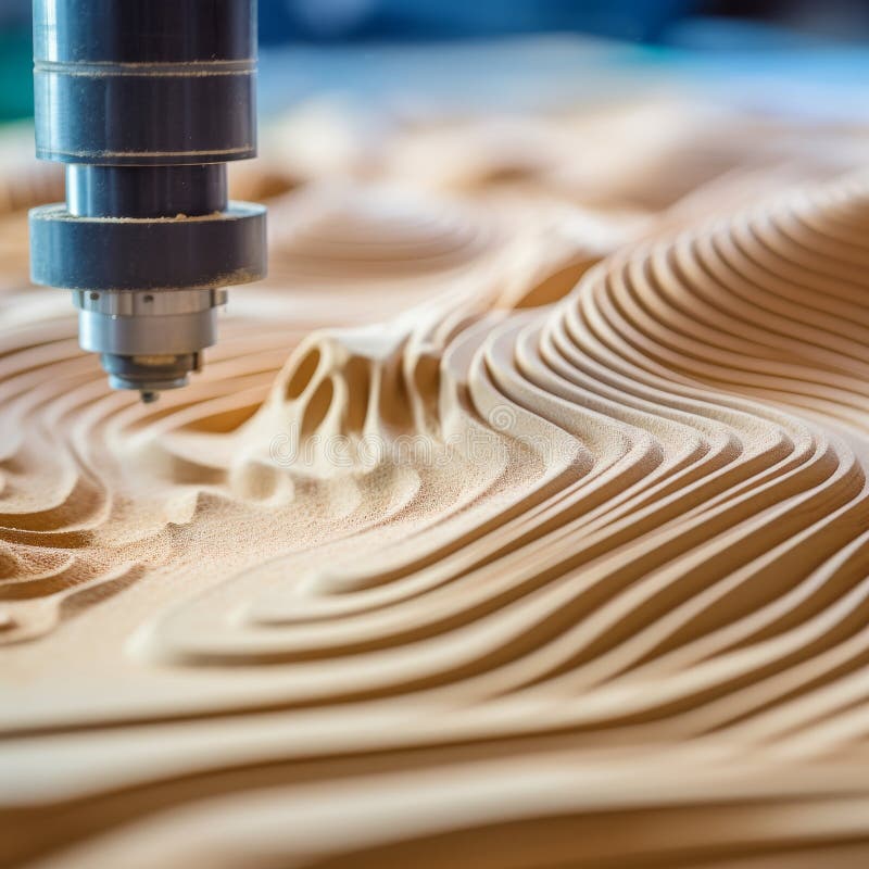 Cnc Machine Crafting Textured Wooden Piece, Emphasizing Material S ...