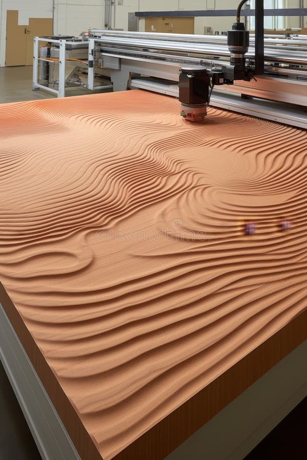 Cnc Machine Crafting Textured Wooden Piece, Highlighting Material S ...
