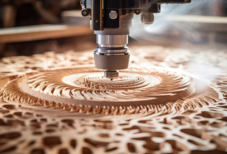 CNC Machine Cuts Shapes on Wood Close-up Stock Illustration ...