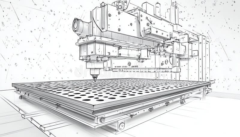 CNC Machine Cutting Perforated Metal Sheet in a Workshop Setting Stock ...