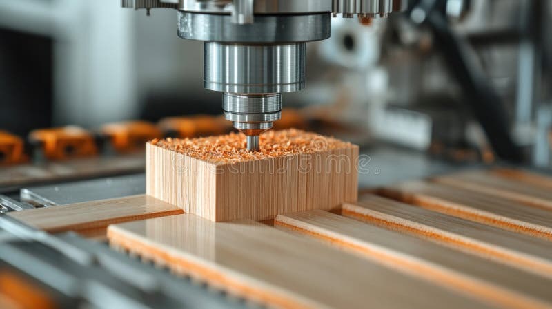 Cnc Machine Engraving Wood Plank in Carpentry Workshop Stock Image ...