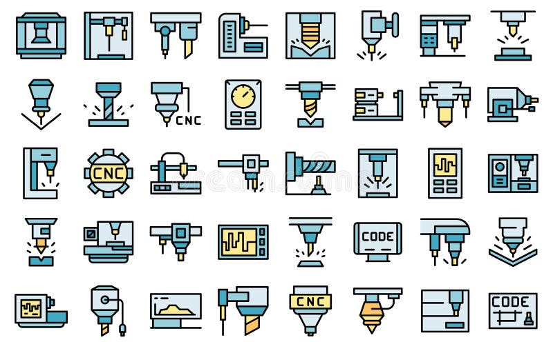 Cnc Machine Icons Set Line Color Vector Stock Vector - Illustration of ...