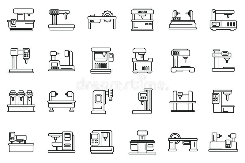 Cnc Machine Icons Set Outline Vector. Mill Controller Stock Vector ... Cnc Machine Icons Set Outline Vector. Mill Controller Stock Vector ...