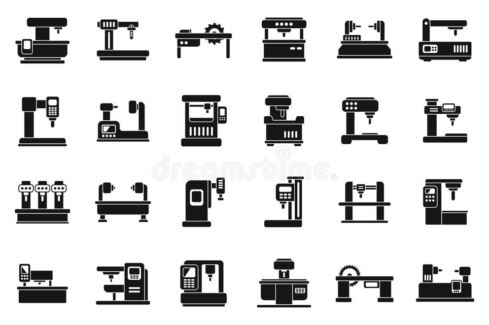 Cnc Machine Icons Set Simple Vector. Mill Controller Stock Vector ...