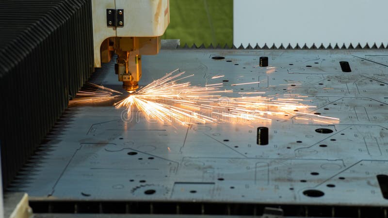 CNC Machine. Laser Cutting of Metal. Sparks. Stock Photo - Image of ...