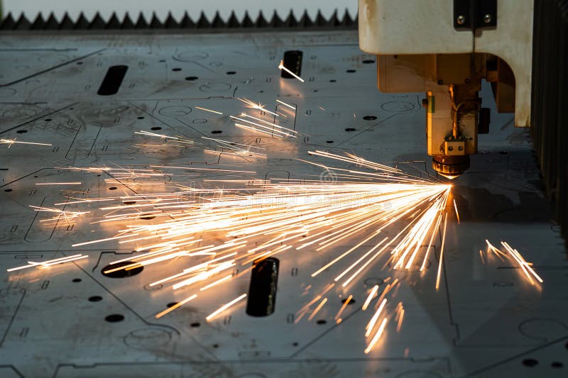 CNC Machine. Laser Cutting of Metal. Sparks. Stock Photo - Image of ...