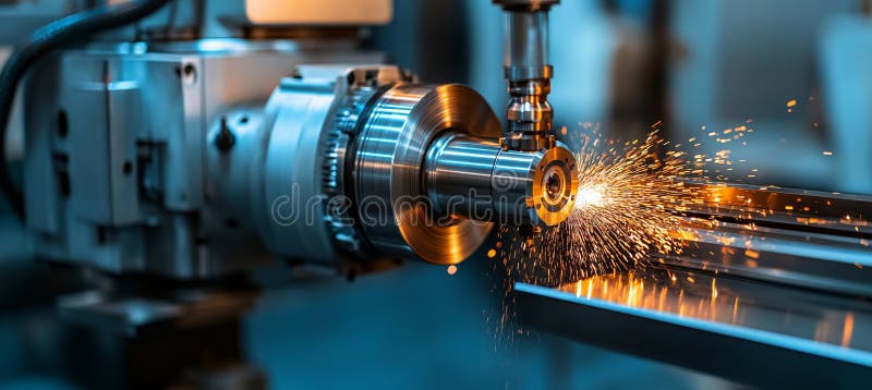 CNC Machine Milling Metal in a Modern Workshop, Focus on Cutting Head ...