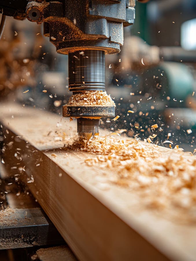 CNC Machine Milling Wood, Creating Sawdust in Workshop Stock Photo ...
