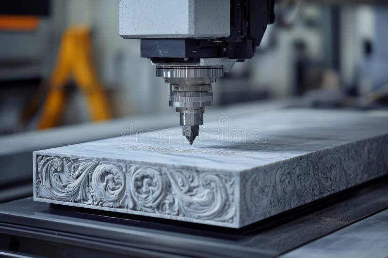 Cnc Machine Precisely Carving Detailed Patterns on a Stone Slab Stock ...