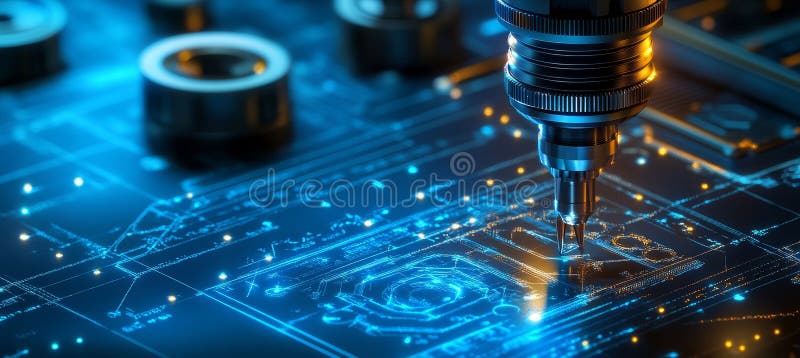 CNC Machine Precision Milling on Circuit Board High-Tech Manufacturing ...