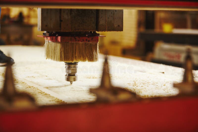 Cnc Machine Working, Cutting Wood. Woodwork Industry Stock Photo ...