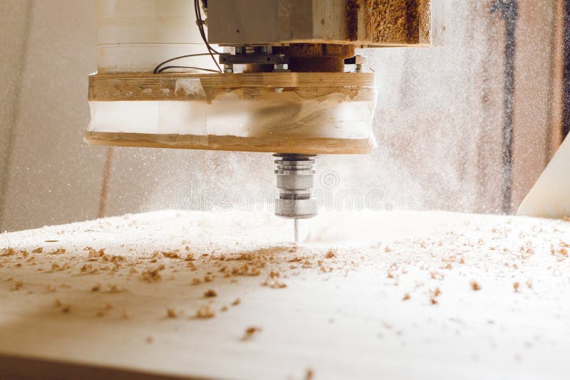 Cnc Machine Working, Cutting Wood. Woodwork Industry Stock Photo ...