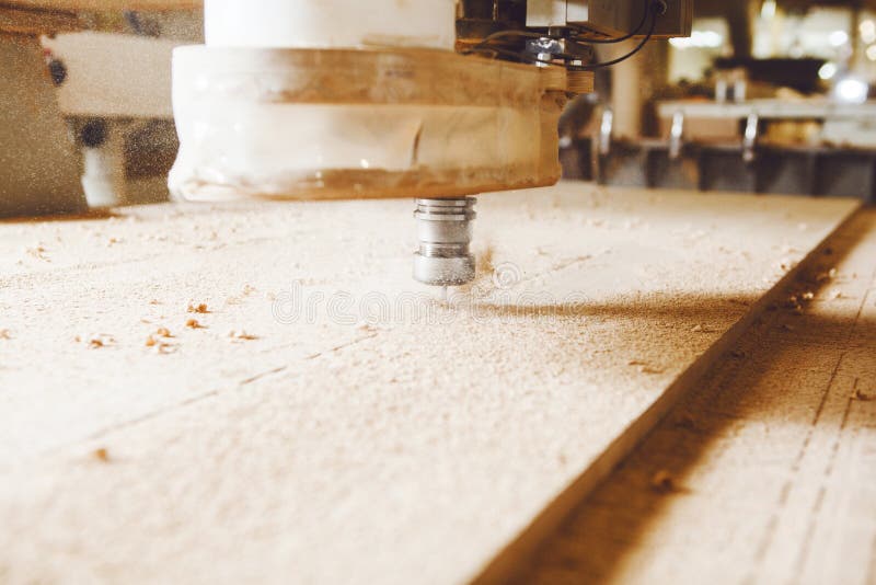 Cnc Machine Working, Cutting Wood. Woodwork Industry Stock Photo ...