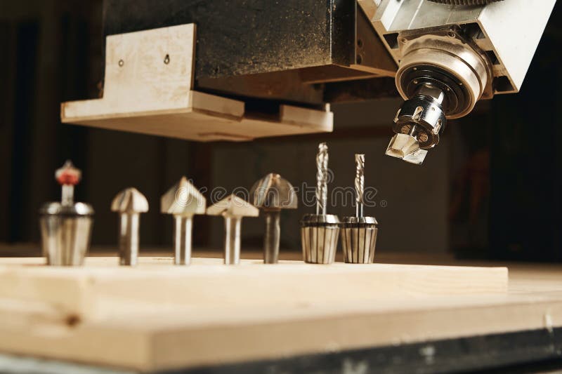 Cnc Machine Working, Cutting Wood. Woodwork Industry Stock Photo ...