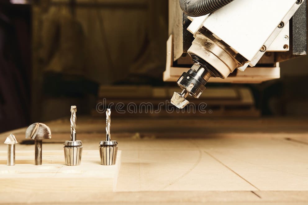 Cnc Machine Working, Cutting Wood. Woodwork Industry Stock Image ...