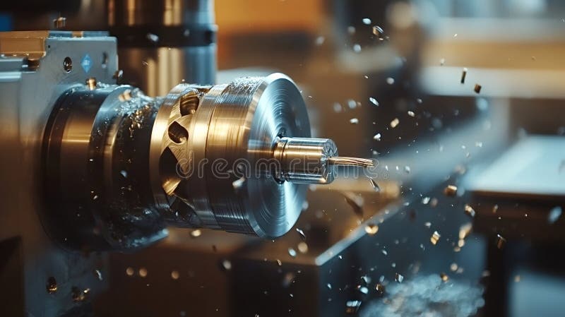 Cnc Machine Working Metal Detail Flying Chips Stock Photos - Free ...