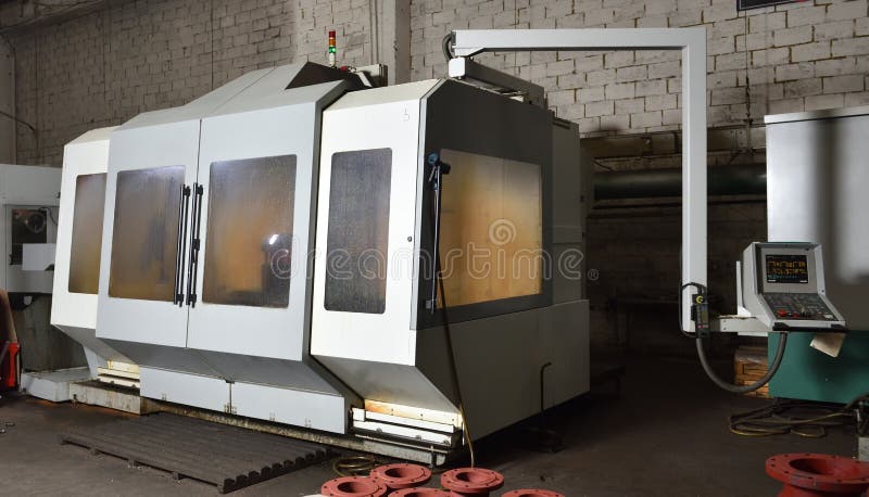 CNC Machine for Working with Metal, Slightly Dirty, is in the Factory ...