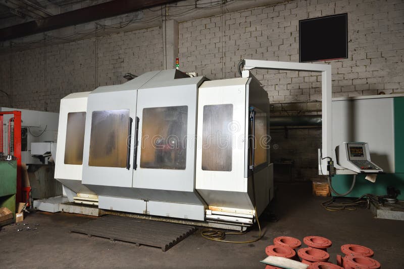 CNC Machine for Working with Metal, Slightly Dirty, is in the Factory ...