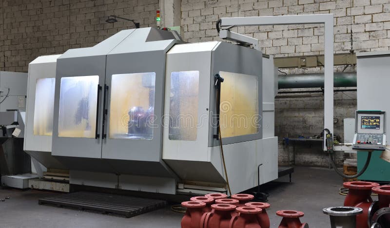 CNC Machine for Working with Metal, Slightly Dirty, is in the Factory ...
