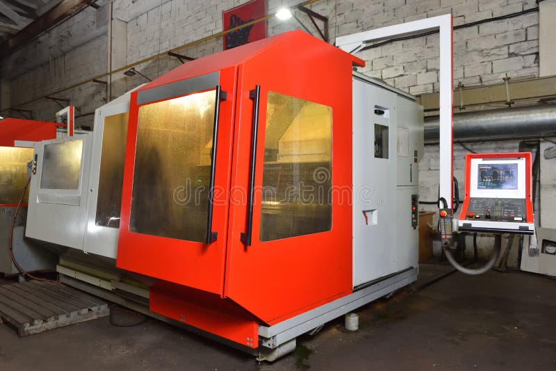 CNC Machine for Working with Metal, Slightly Dirty, is in the Factory ...
