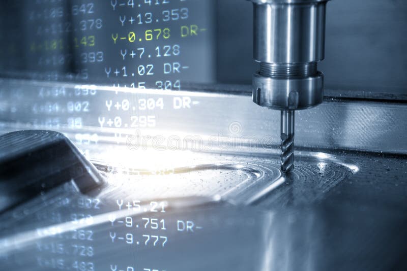 The CNC Machining Center with the G-code Data Background. Stock ...