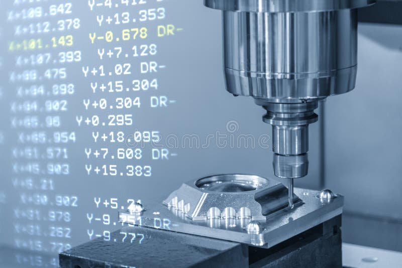 The CNC Machining Centre with the G-code Data Background. Stock Photo ...