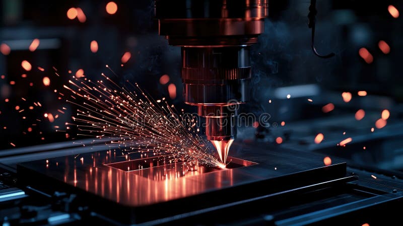 Cnc Machining Process Sparks Action in Industrial Workshop Close-up of ...