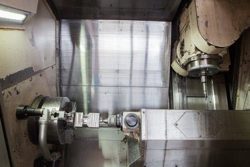 Lathe Processes Metal Workpiece Stock Image - Image of factory ...