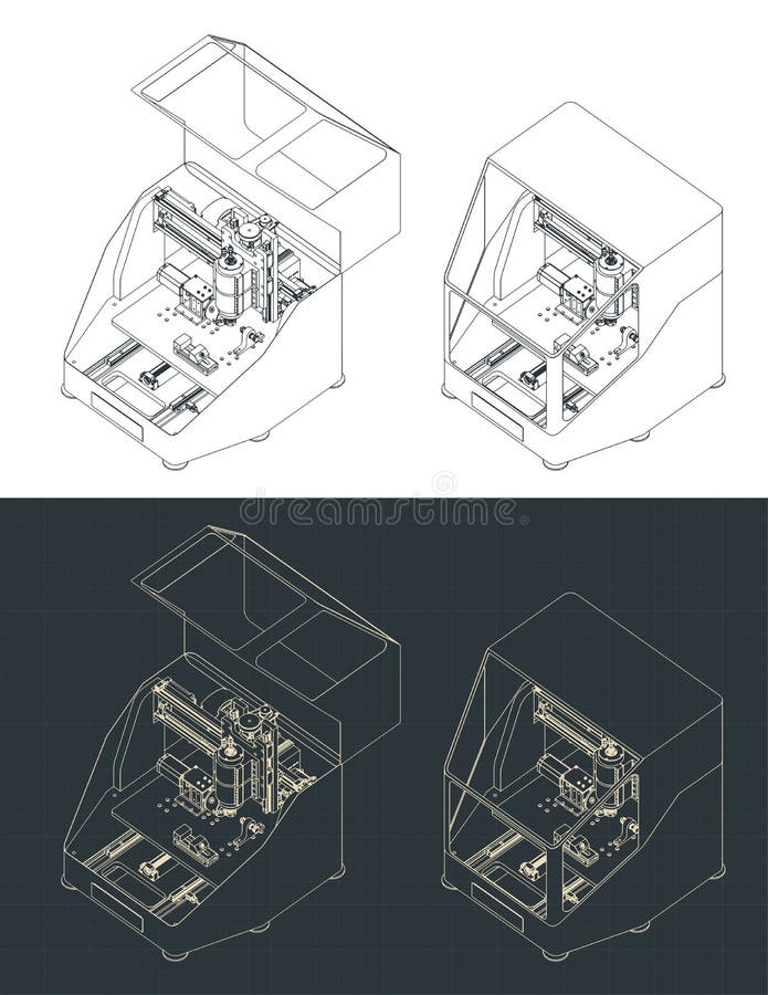 CNC Milling Isometric Blueprints Stock Vector - Illustration of ...