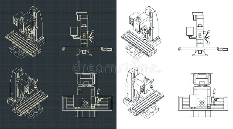 CNC Milling and Lathe Machine Drawings Stock Vector - Illustration of ...