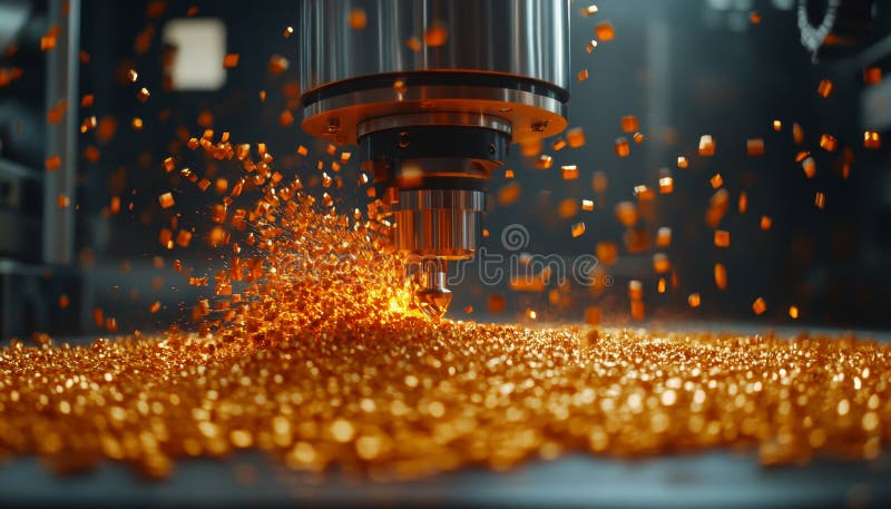 CNC Milling Machine in Action Metalworking Process with Flying Chips ...