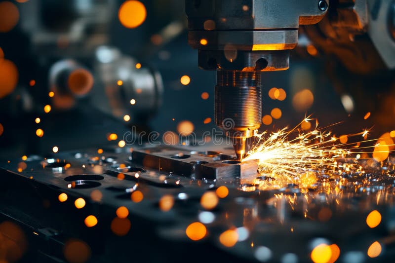 Cnc Milling Machine in Action Shaping Metal with Precision and Sparks ...