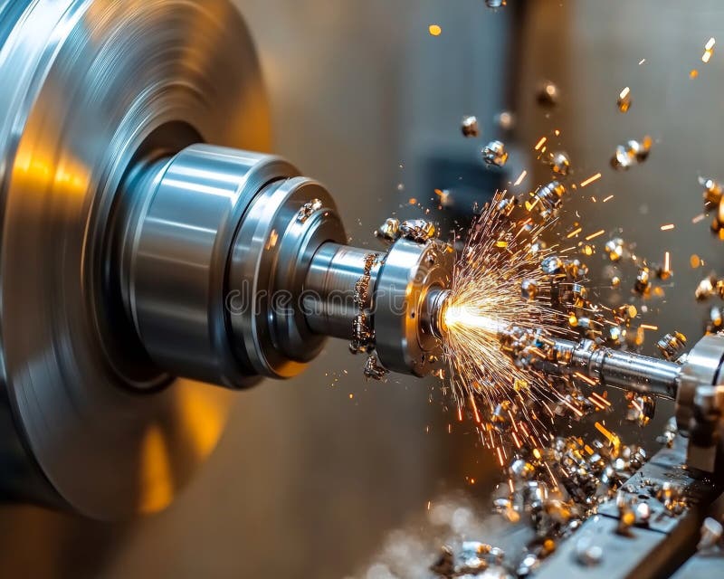 CNC Milling Machine in Action Sparks Fly during High-Precision Metal ...