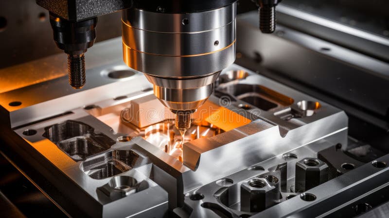 Cnc Milling Machine Crafting Complex Metal Shape with Sparks in Precise ...