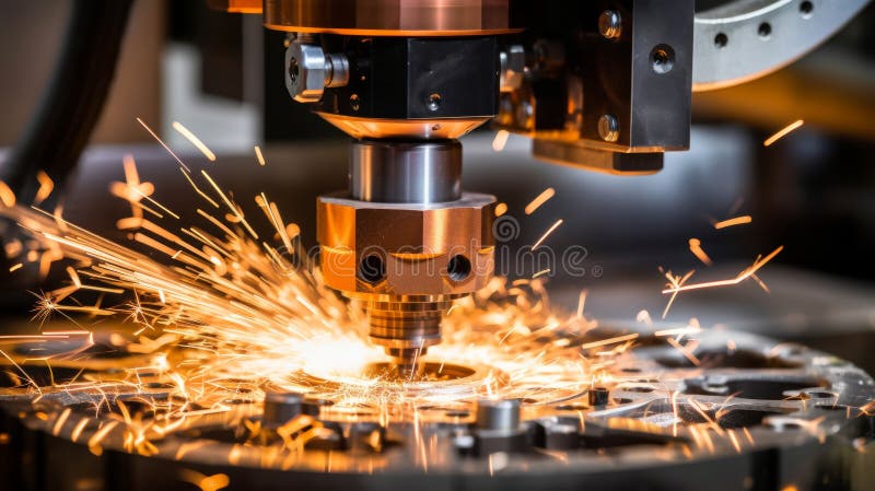 Cnc Milling Machine Crafting Intricate Metal Form with Sparks in ...