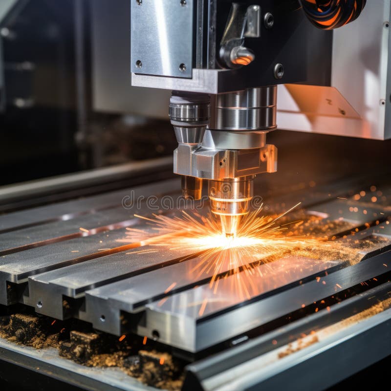 Cnc Milling Machine Crafting Intricate Metal Shape with Sparks in ...