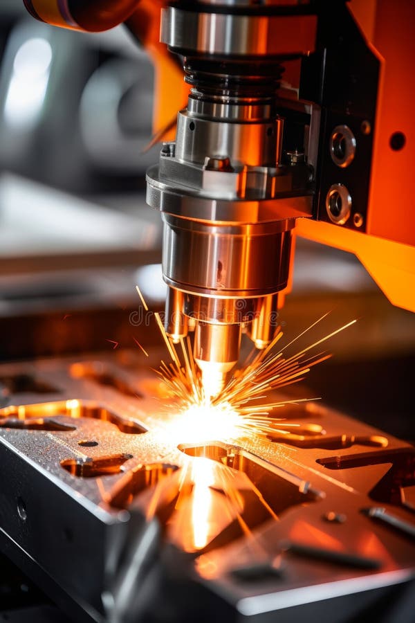 Cnc Milling Machine Creating Intricate Metal Shape with Sparks Flying ...