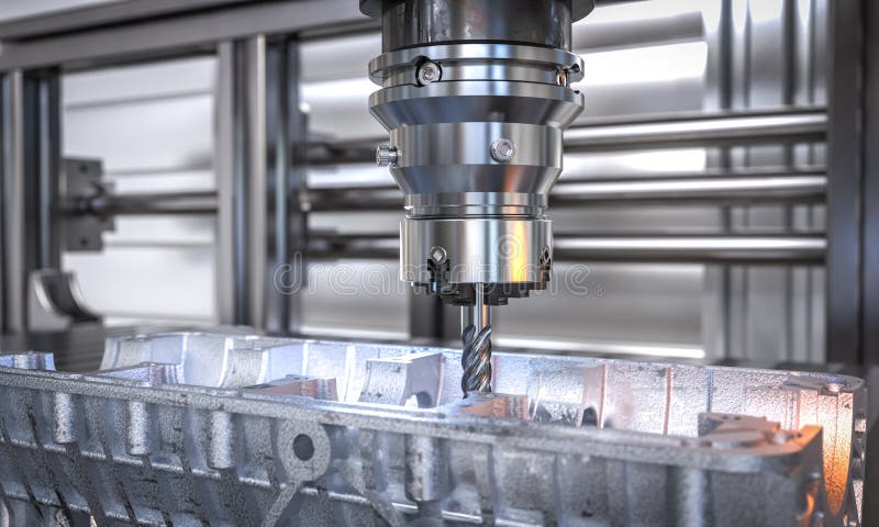 Cnc Milling Machine Creating Metal Car Part in Modern Factory Stock ...